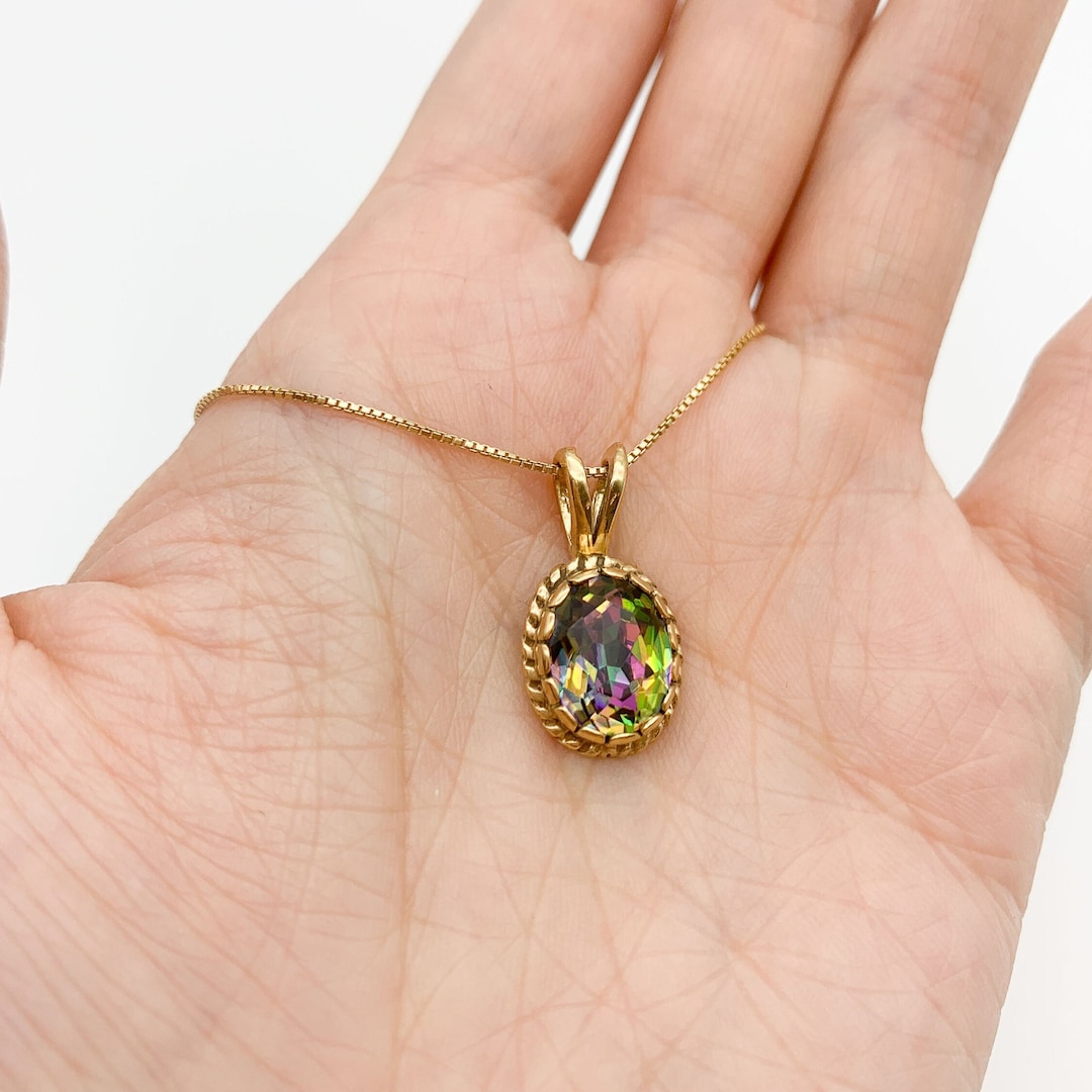 Gold Topaz Pendant, Natural Mystic Topaz, Purple Green Necklace ...