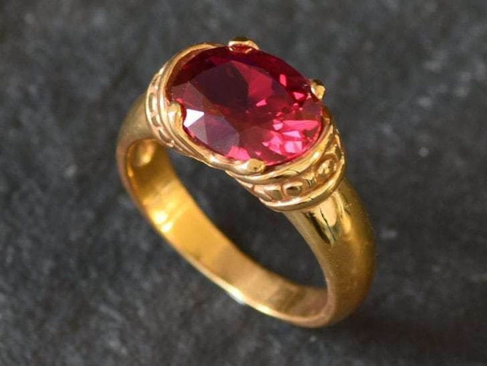 Gold Ruby Ring, Antique Ring, Created Ruby, Gold Plated Ring, 3 Carat ...