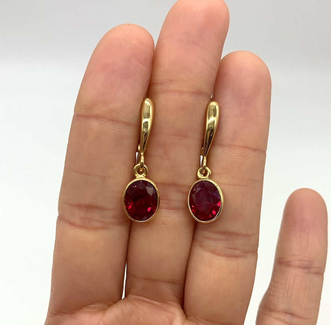 Ruby Drop Earrings, Created Ruby Earrings, Red Ruby Earrings, Gold Ruby ...