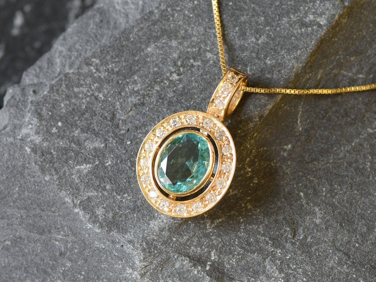 Gold Aqua Pendant Created Aquamarine Victorian Pendant Gold | Etsy