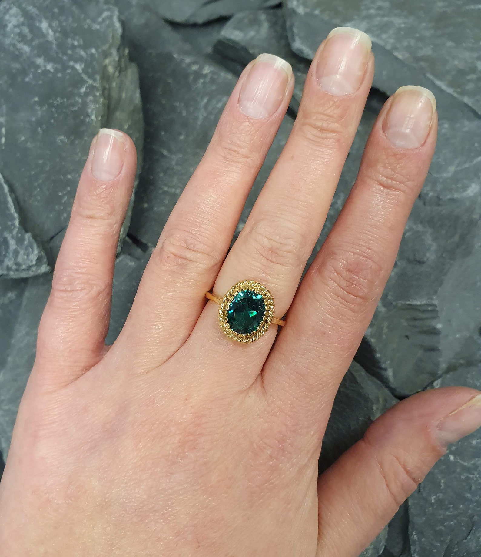 Gold Emerald Ring Created Emerald Antique Ring Gold Plated - Etsy