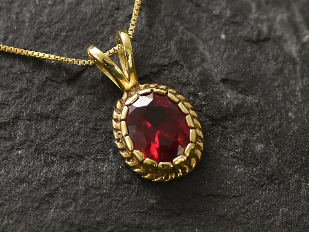Gold Ruby Pendant, Created Ruby, Gold Vintage Pendant, Victorian ...