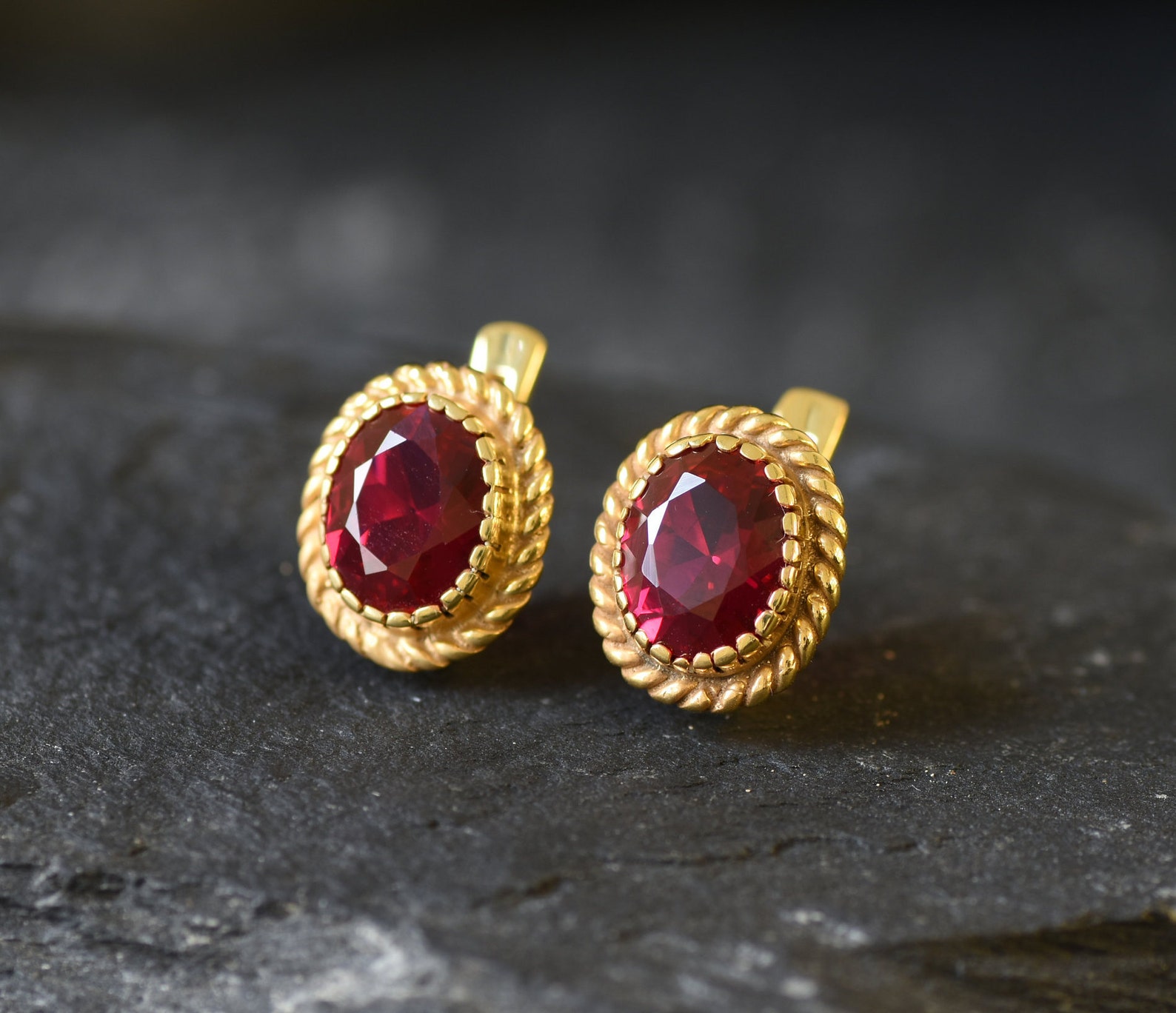 Gold Ruby Earrings Created Ruby Vintage Earrings Gold | Etsy