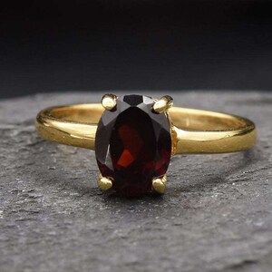 Gold Garnet Ring, Natural Garnet, Red Solitaire Ring, Gold Plated Ring ...