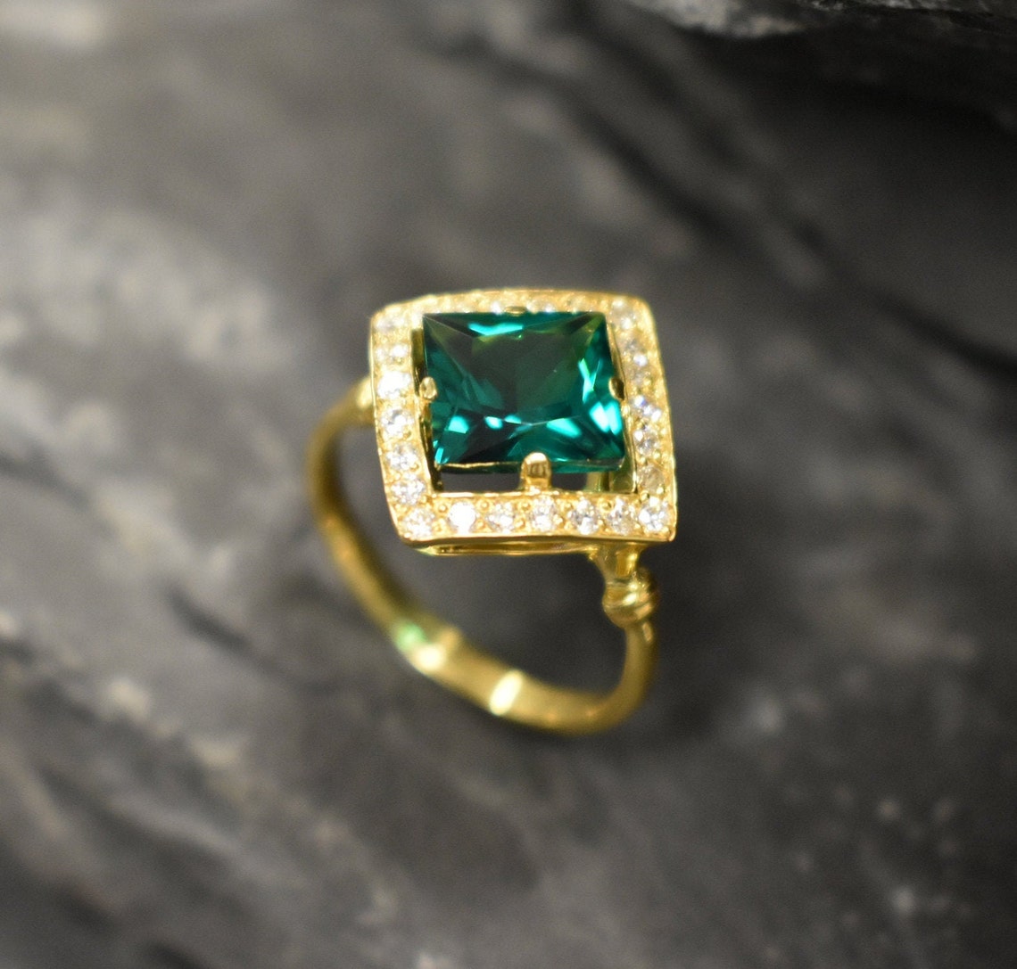 Gold Emerald Ring Emerald Engagement Ring Created Emerald | Etsy