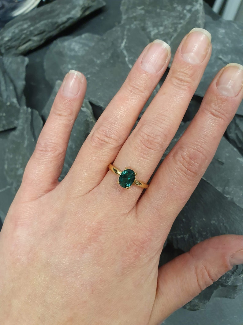 Gold Emerald Ring Emerald Ring Created Emerald Green | Etsy