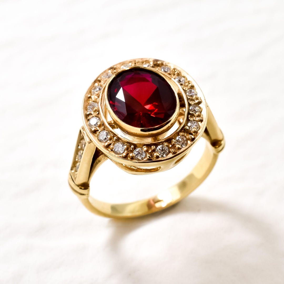 Gold Ruby Ring, Ruby Ring, Created Ruby, Gold Victorian Ring, Red ...