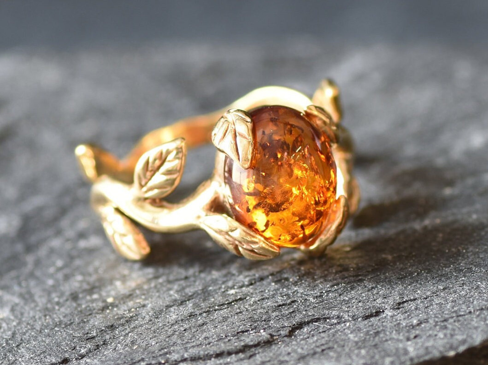 Gold Amber Ring Natural Amber Gold Leaf Ring Branch Ring - Etsy