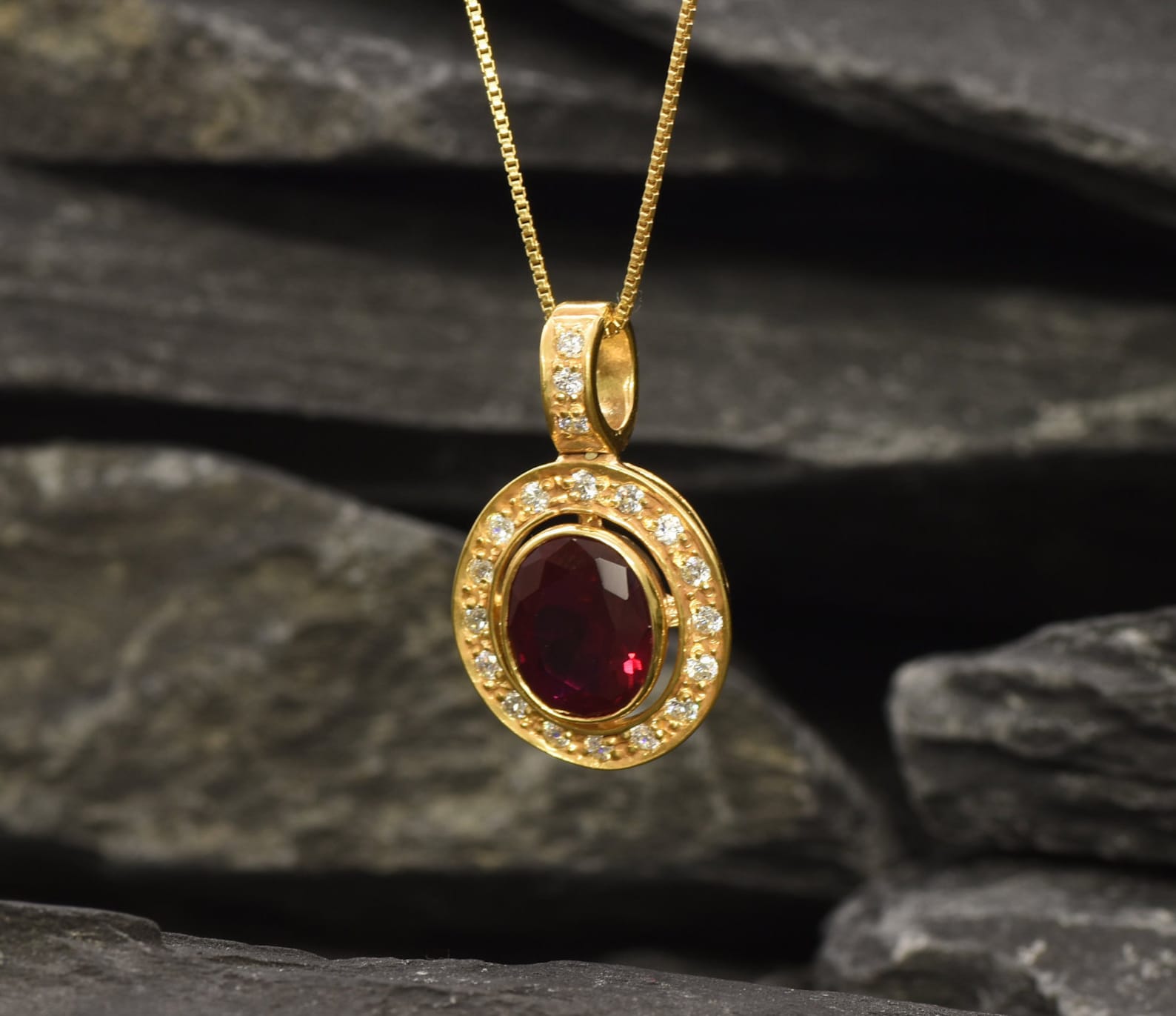 Antique Ruby Pendant Gold Necklace Created Ruby Red Vintage | Etsy