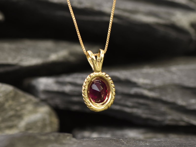 Gold Ruby Pendant Created Ruby Gold Vintage Pendant | Etsy UK