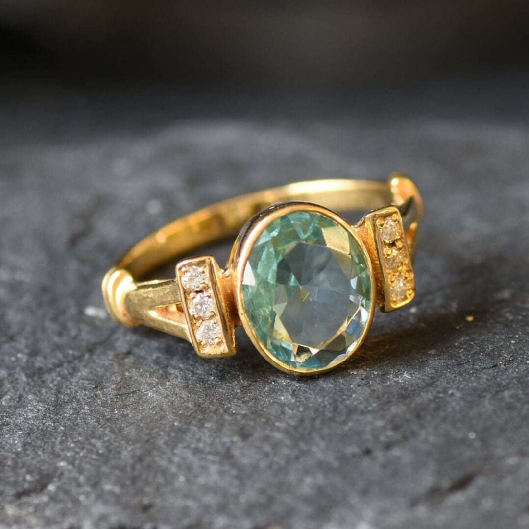 Gold Aqua Ring, Gold Vintage Ring, Created Aquamarine, Aquamarine Ring ...