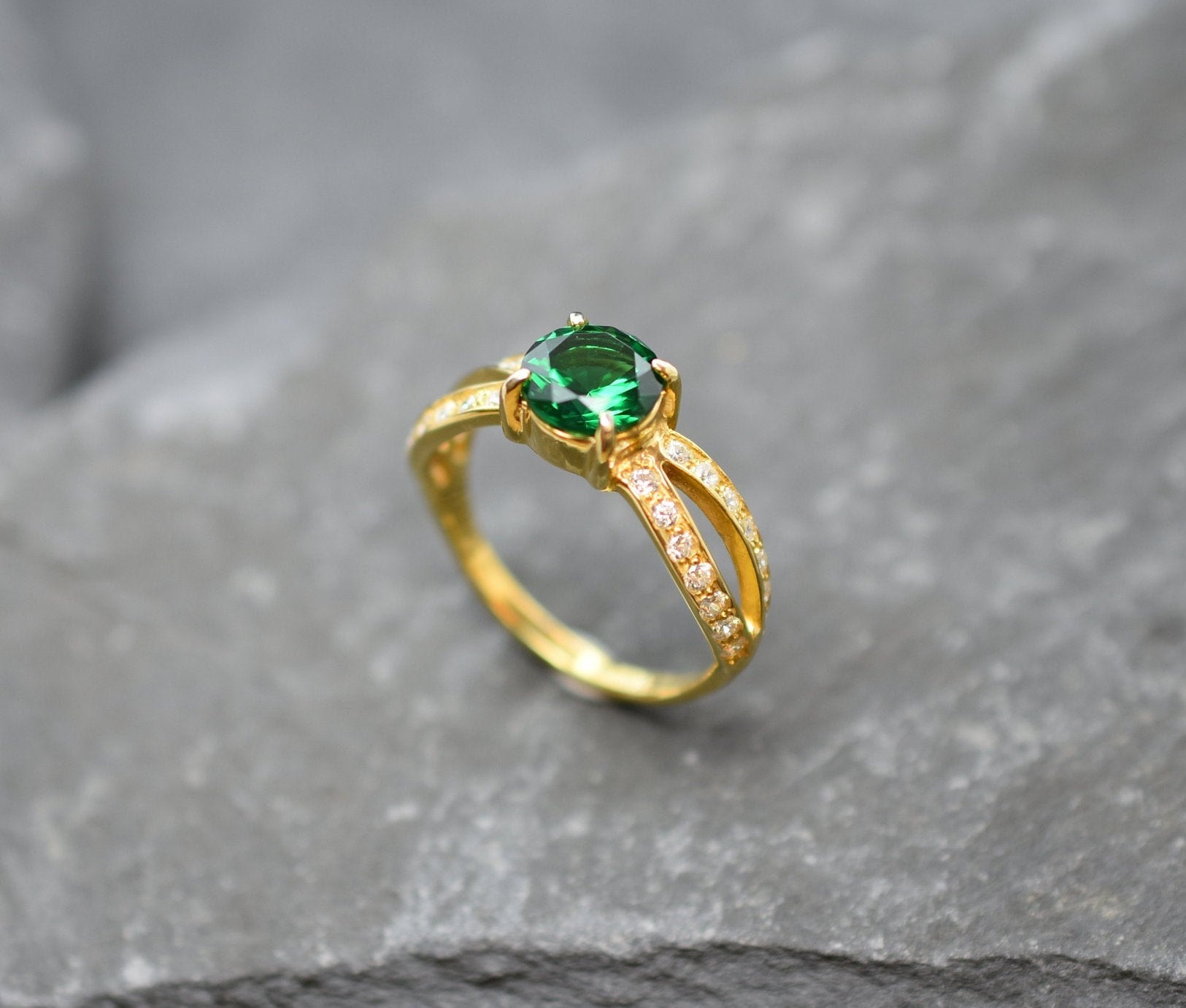 Gold Emerald Ring Emerald Ring Created Emerald Solitaire | Etsy