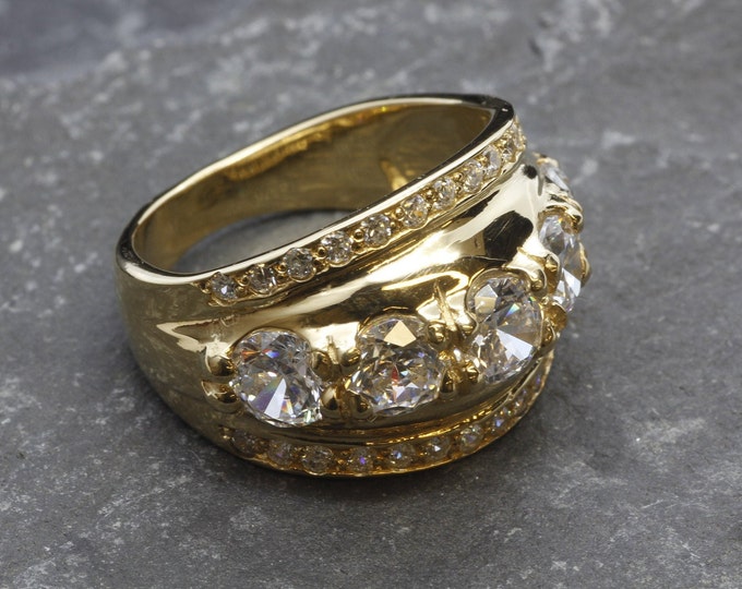 Thick Gold Band Diamond Band Wide Gold Ring Created - Etsy