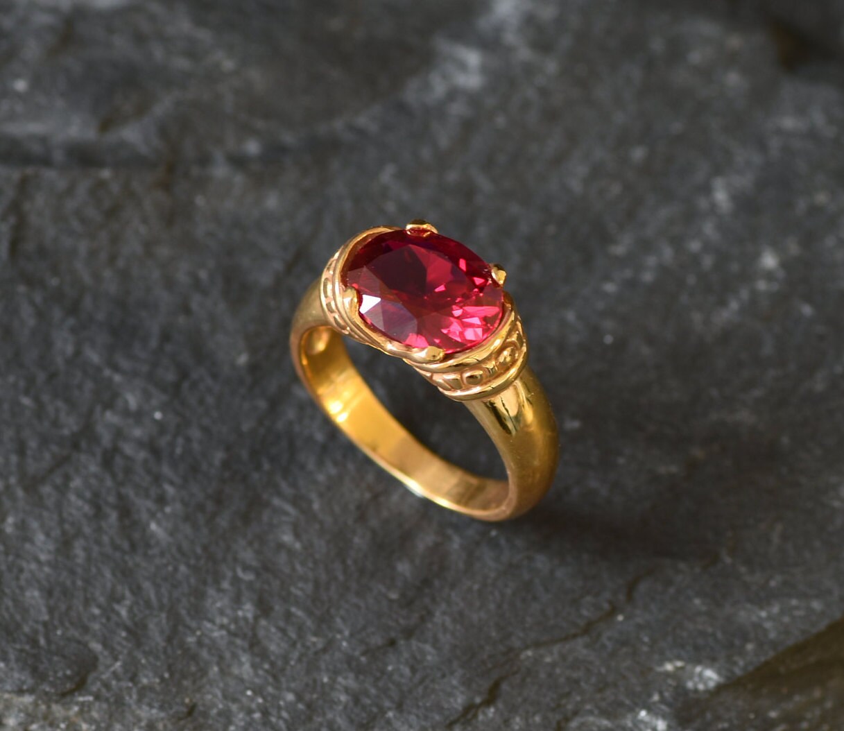 Gold Ruby Ring Antique Ring Created Ruby Gold Plated Ring | Etsy