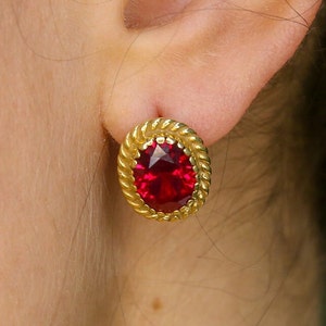 Gold Ruby Earrings, Created Ruby, Vintage Earrings, Gold Plated Earrings, Red Ruby Studs, Red ...