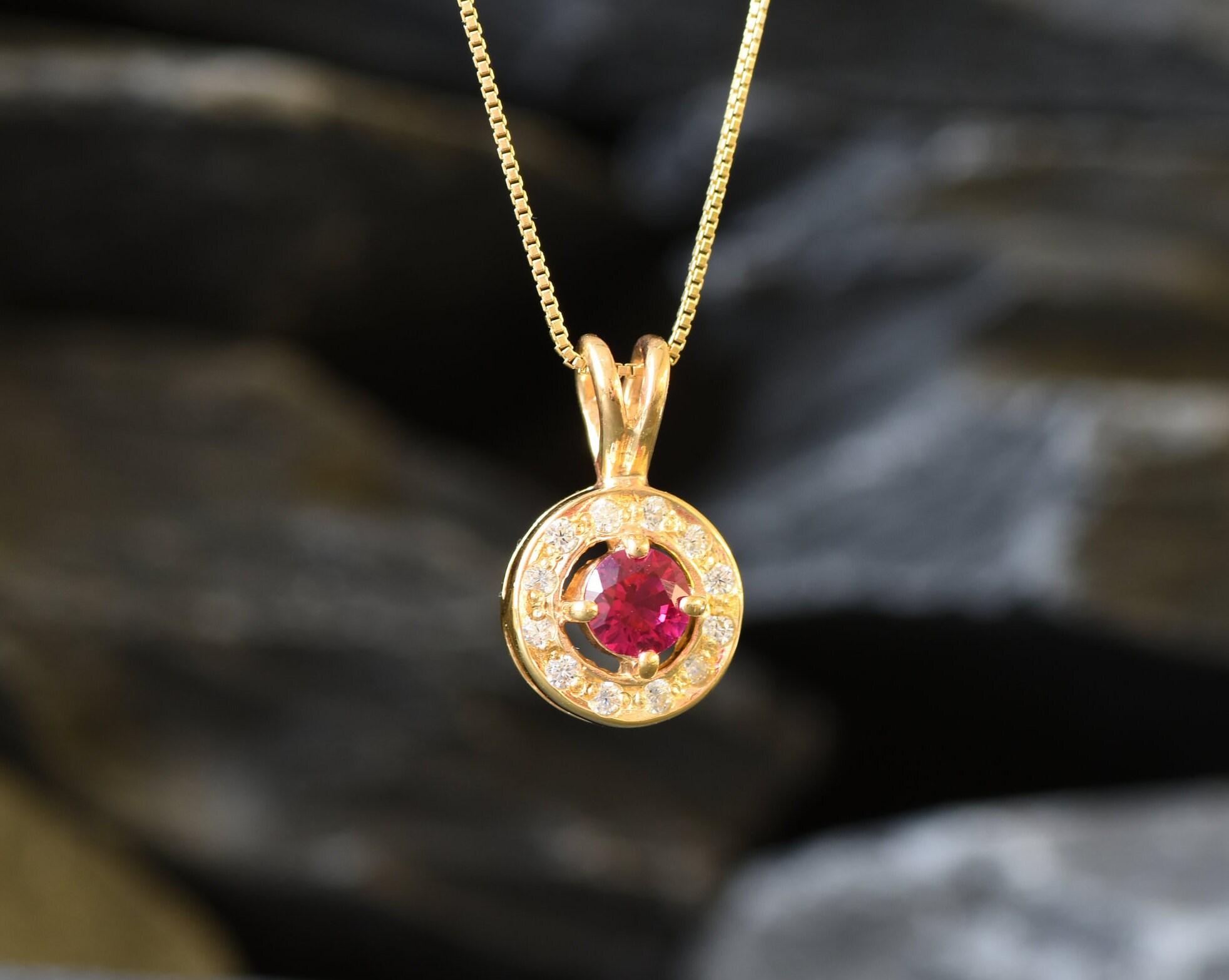 Gold Ruby Pendant Created Ruby Gold Vintage Pendant Red | Etsy