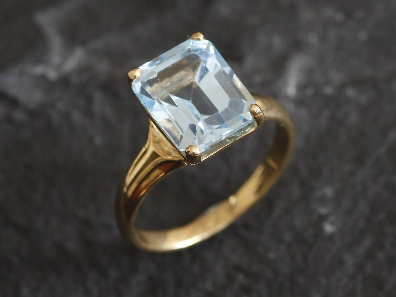 Gold Blue Topaz Ring Square Ring Natural Blue Topaz Vintage - Etsy