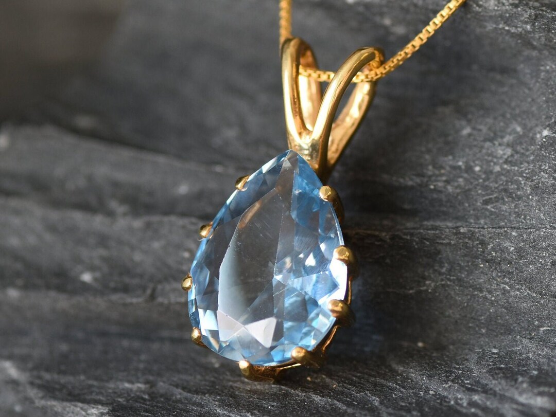 Gold Aqua Pendant Created Aquamarine Aquamarine Necklace - Etsy UK