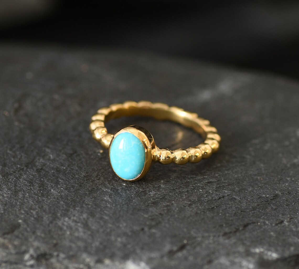 Gold Turquoise Ring Natural Turquoise Dainty Blue Ring | Etsy