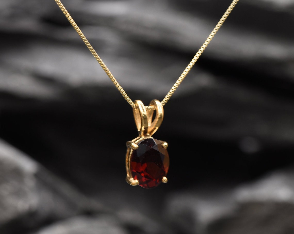 Gold Garnet Pendant Natural Garnet January Birthstone Gold | Etsy