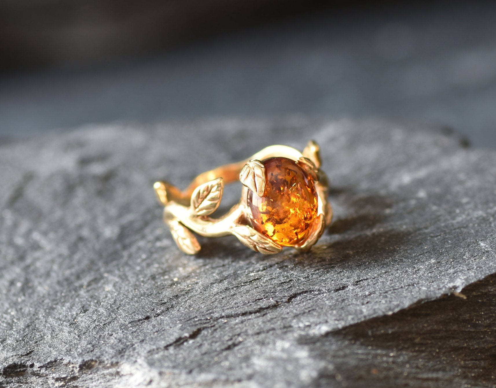 Gold Amber Ring Natural Amber Gold Leaf Ring Branch Ring | Etsy
