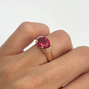 Gold Ruby Ring, Created Ruby, Rose Gold Ring, Red Tribal Ring, Vintage Boho Ring, Red Diamond ...