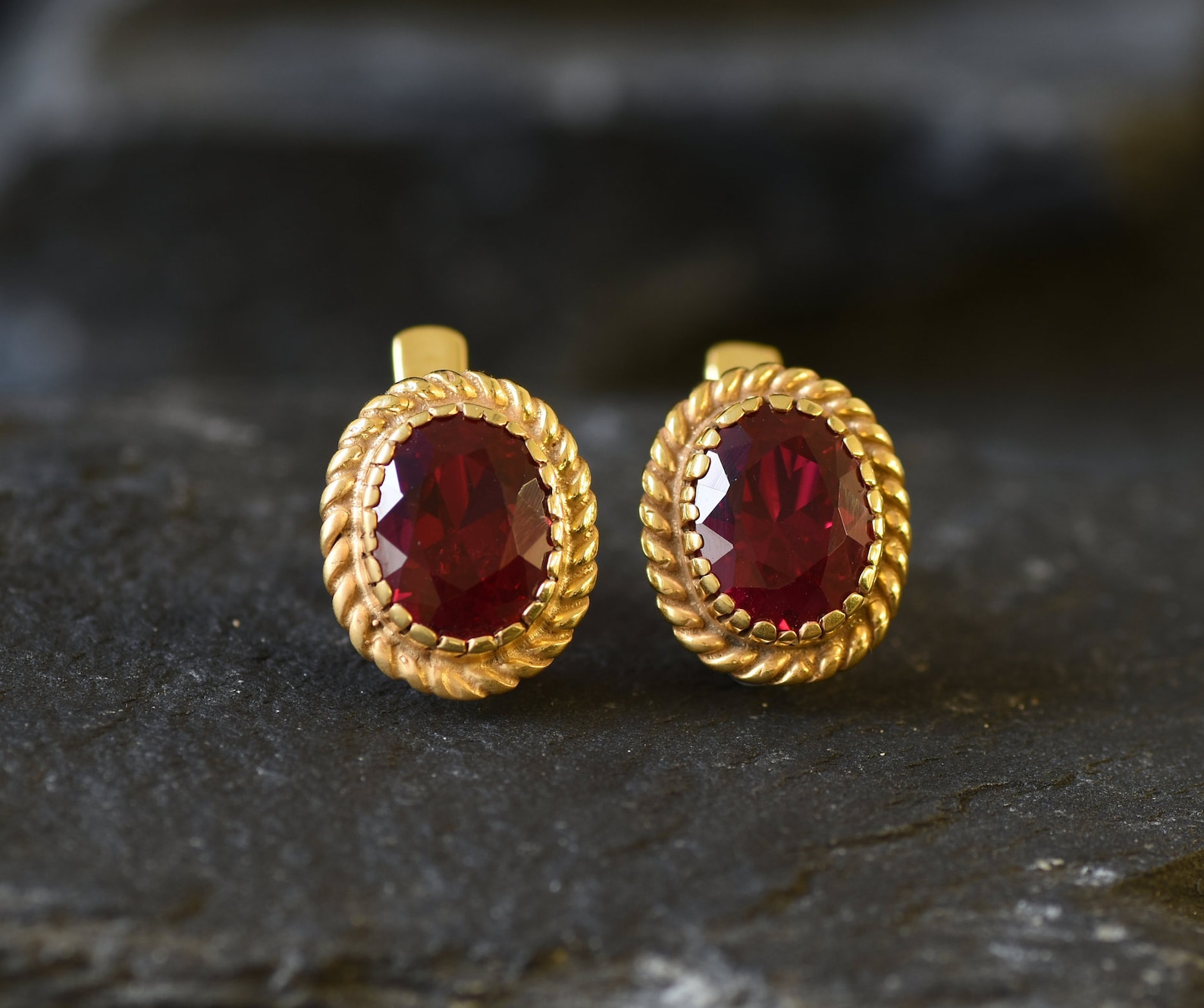 Gold Ruby Earrings Created Ruby Vintage Earrings Gold | Etsy