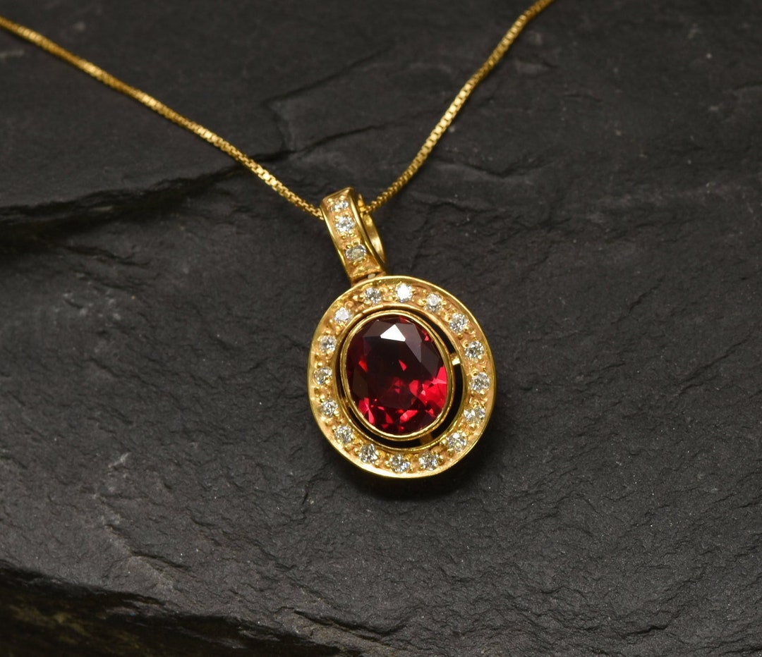 Antique Ruby Pendant, Gold Necklace, Created Ruby, Red Vintage Pendant ...