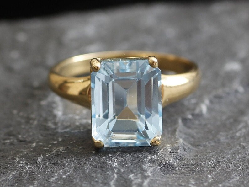 Gold Blue Topaz Ring Square Ring Natural Blue Topaz Vintage - Etsy