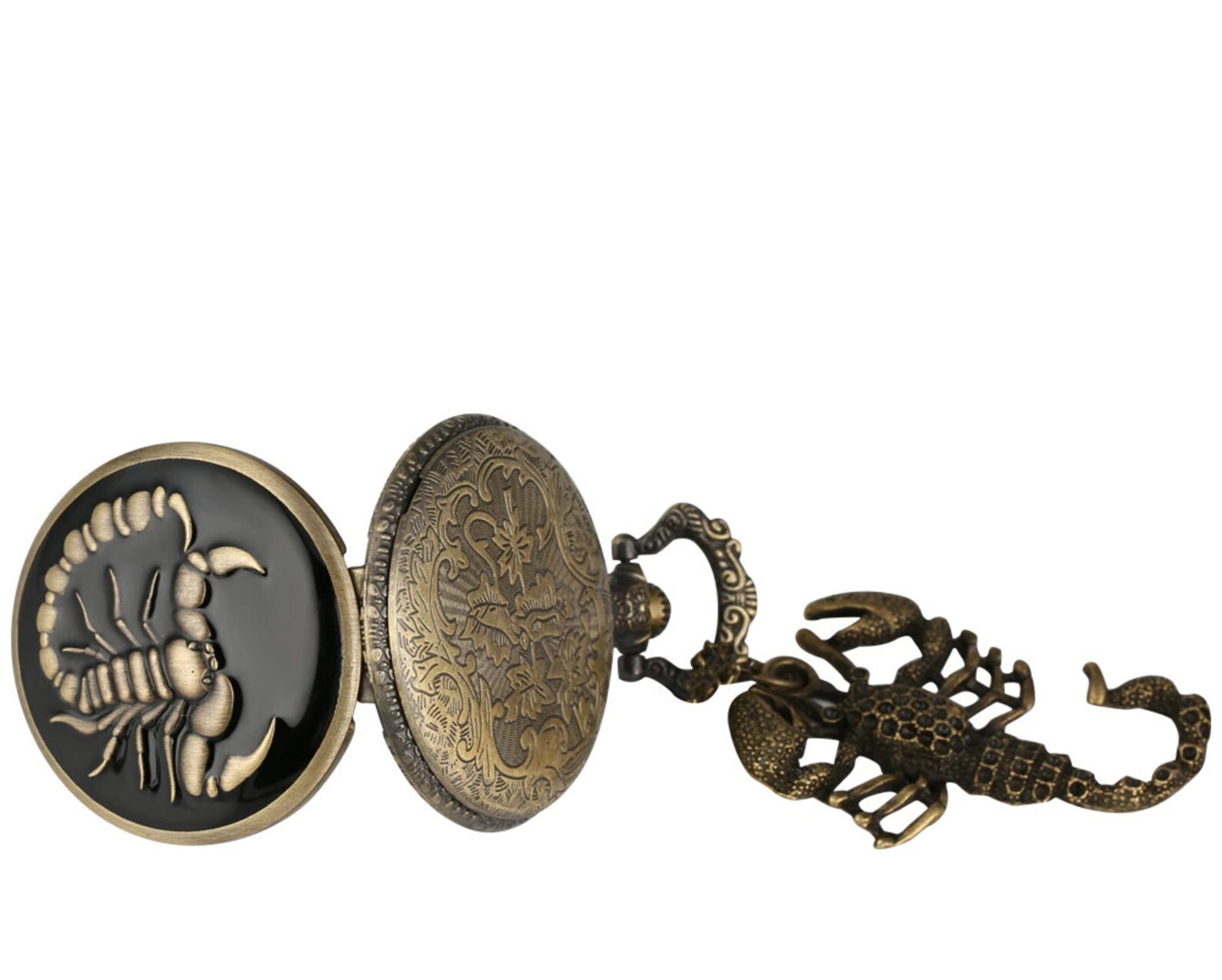 Vintage Retro Scorpion Pocket Watch 3D Bronze Quartz Watch Analog Chain ...