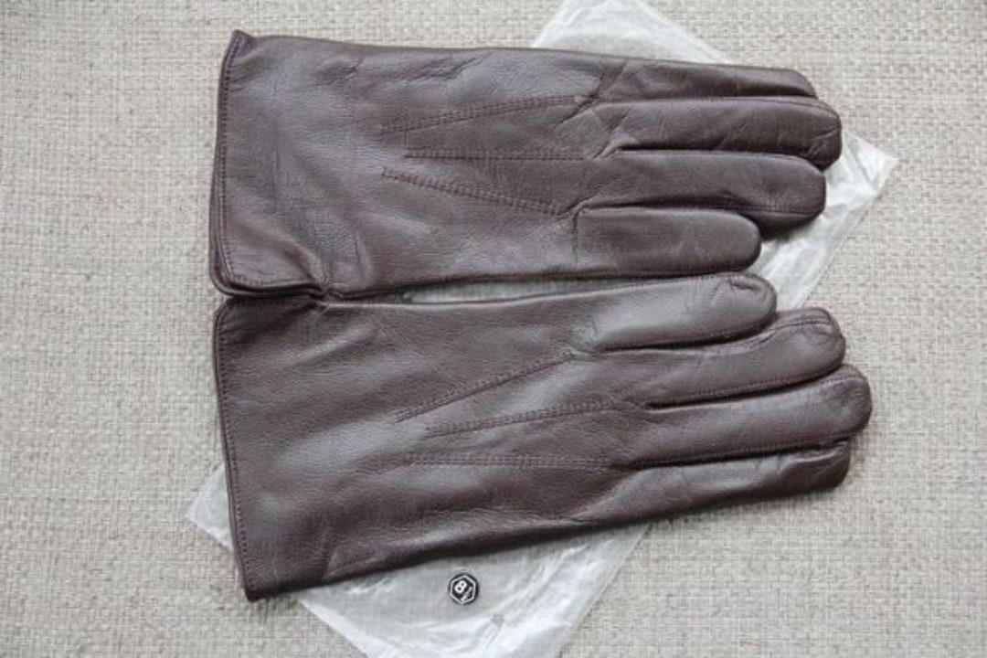 Vintage Army Leather Gloves With Lining Brown Color Military Leather ...