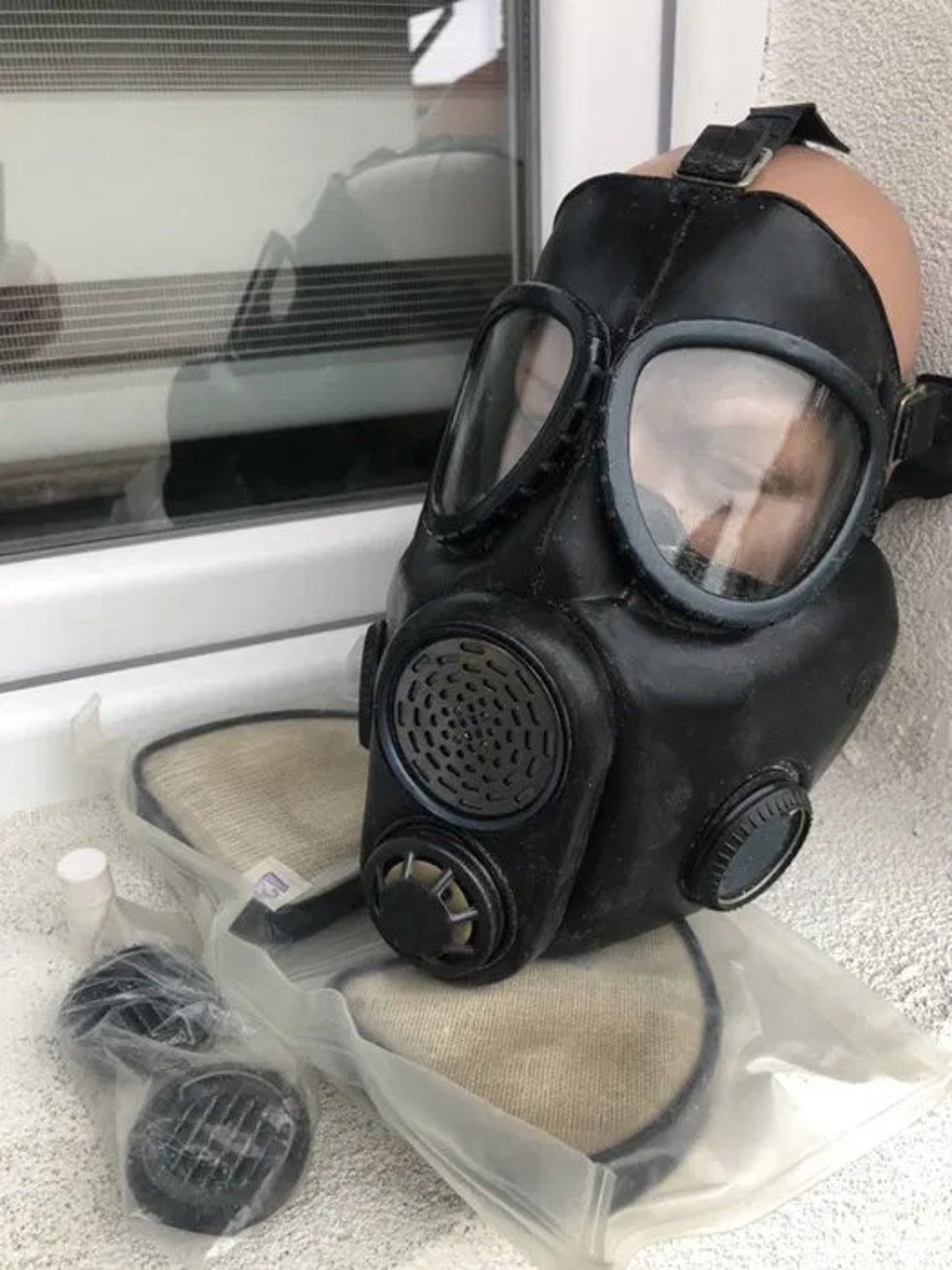 Vintage Bulgarian Professional Gas Mask Set + 2 Filters + Flaps + Bag ...