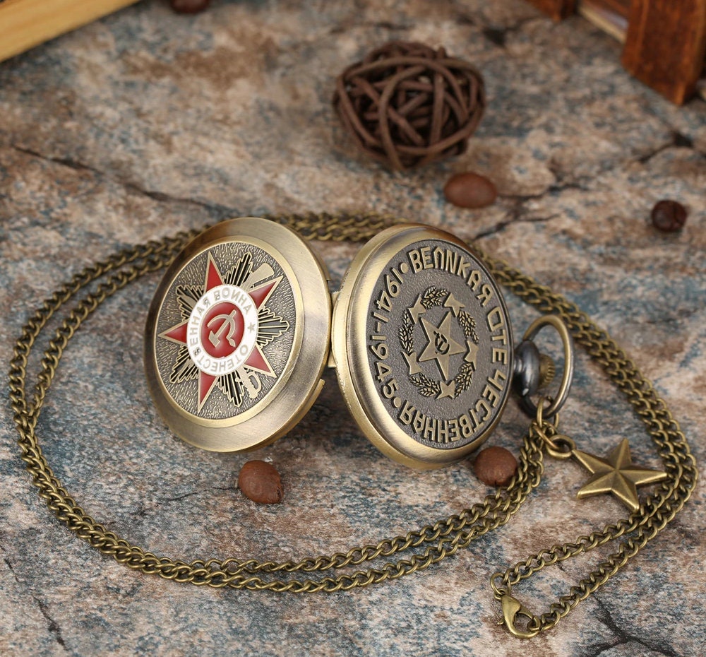 Vintage Soviet Pocket Watch Communist USSR Clock Necklace Chain Soviet ...