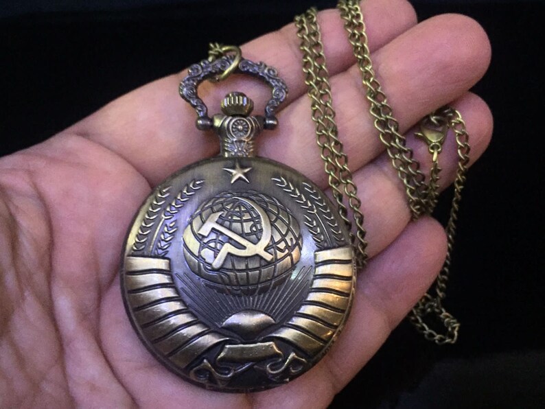 Vintage USSR Pocket Watch Communist USSR Clock Necklace Chain Soviet ...