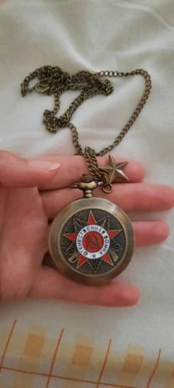 Vintage Soviet Pocket Watch Communist USSR Clock Neck… - Gem