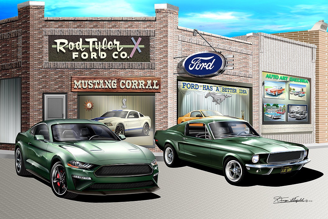 Mustang Bullitt Art Print: Vintage Car Poster by Danny Whitfield Comes ...