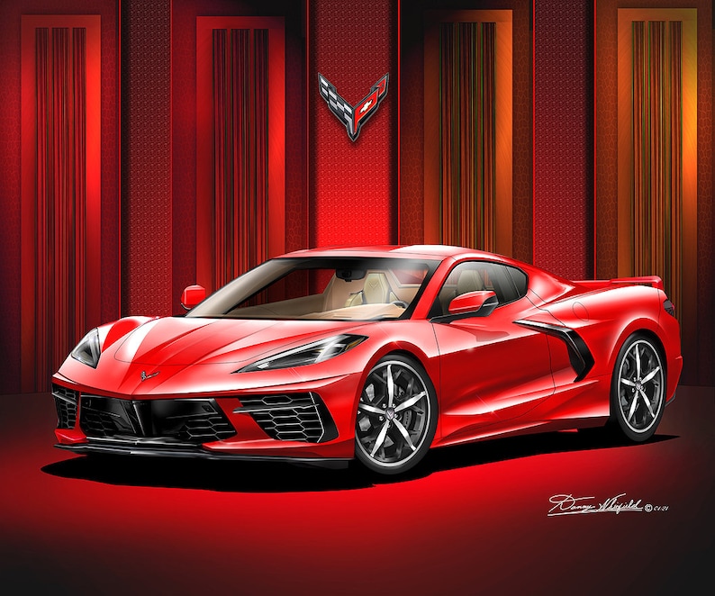 C8 Corvette Stingray Art Print: Vintage Car Poster by Danny Whitfield ...