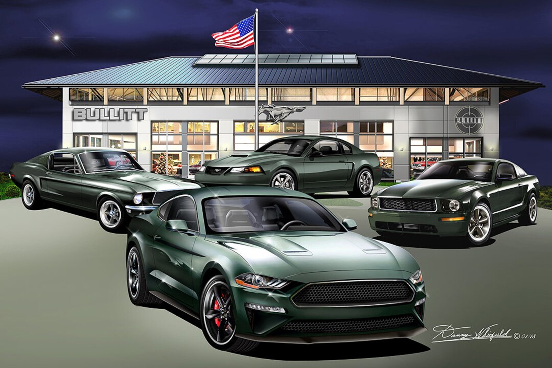 Mustang Bullitt Art Print: Vintage Car Poster by Danny Whitfield Comes ...