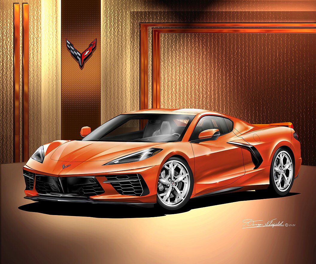 C8 Corvette Stingray Art Print: Vintage Car Poster by Danny Whitfield ...