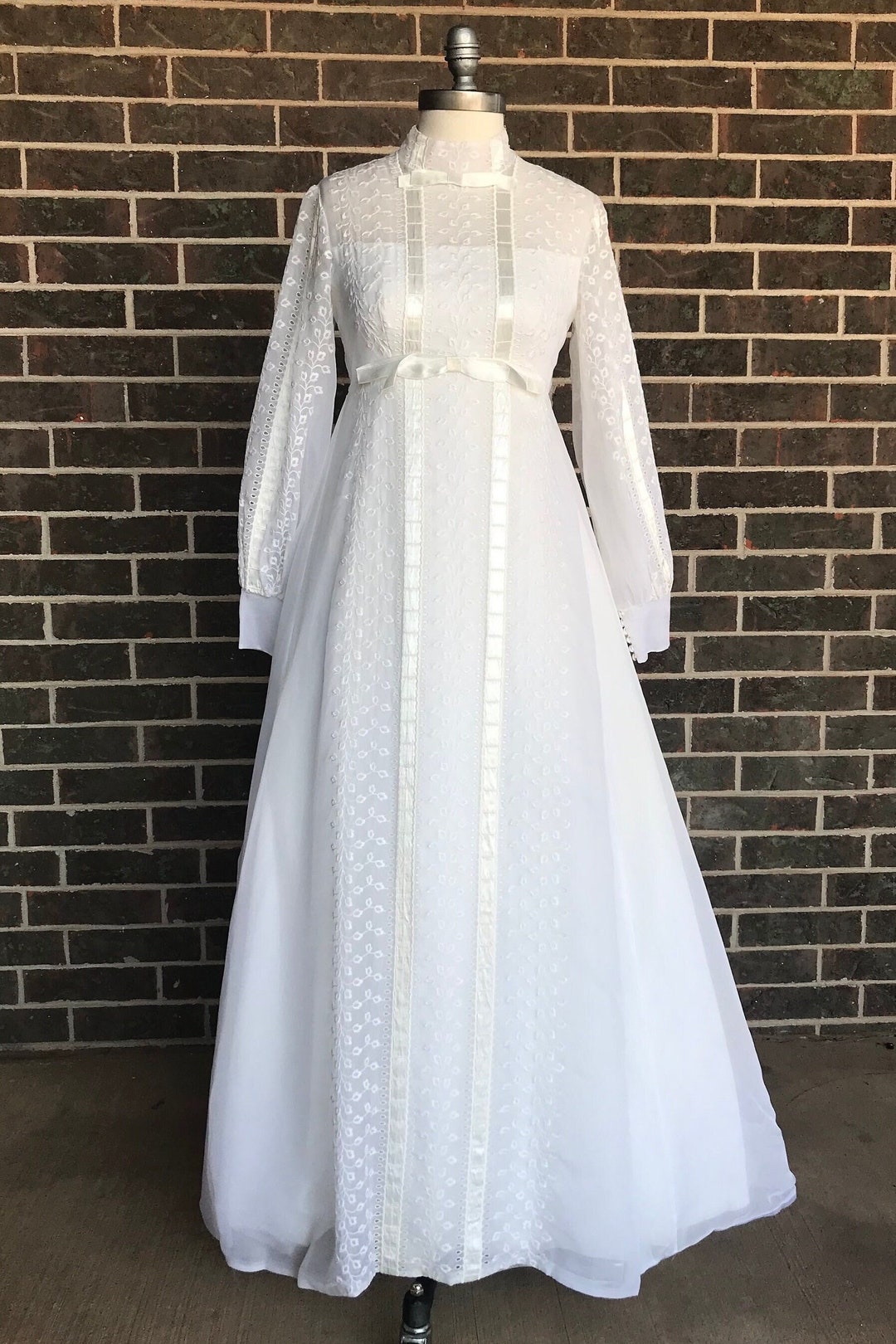 Vintage Regency Style Embroidered Long Sleeve Wedding Gown With Empire ...