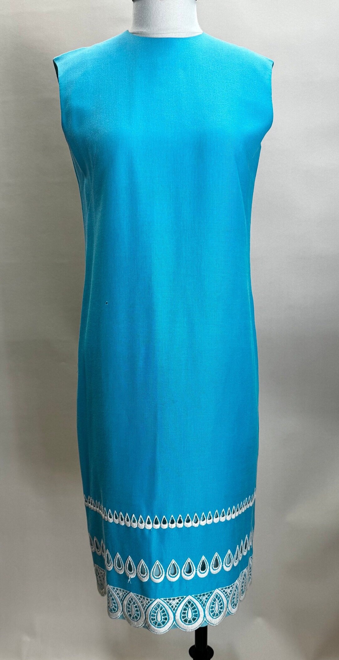 Vintage Turquoise Linen Shift Dress With Raindrop Embroidery - Etsy