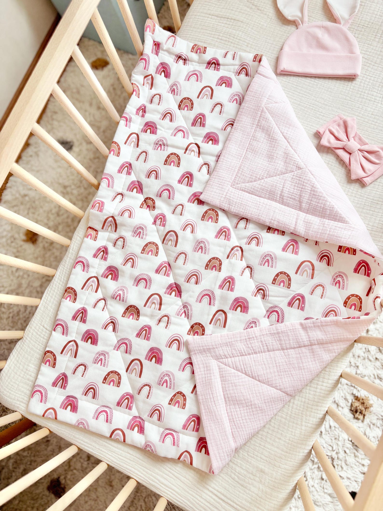 Muslin Baby Quilt Handmade Crib Quilt for Baby Girl Blanket Floral Baby ...