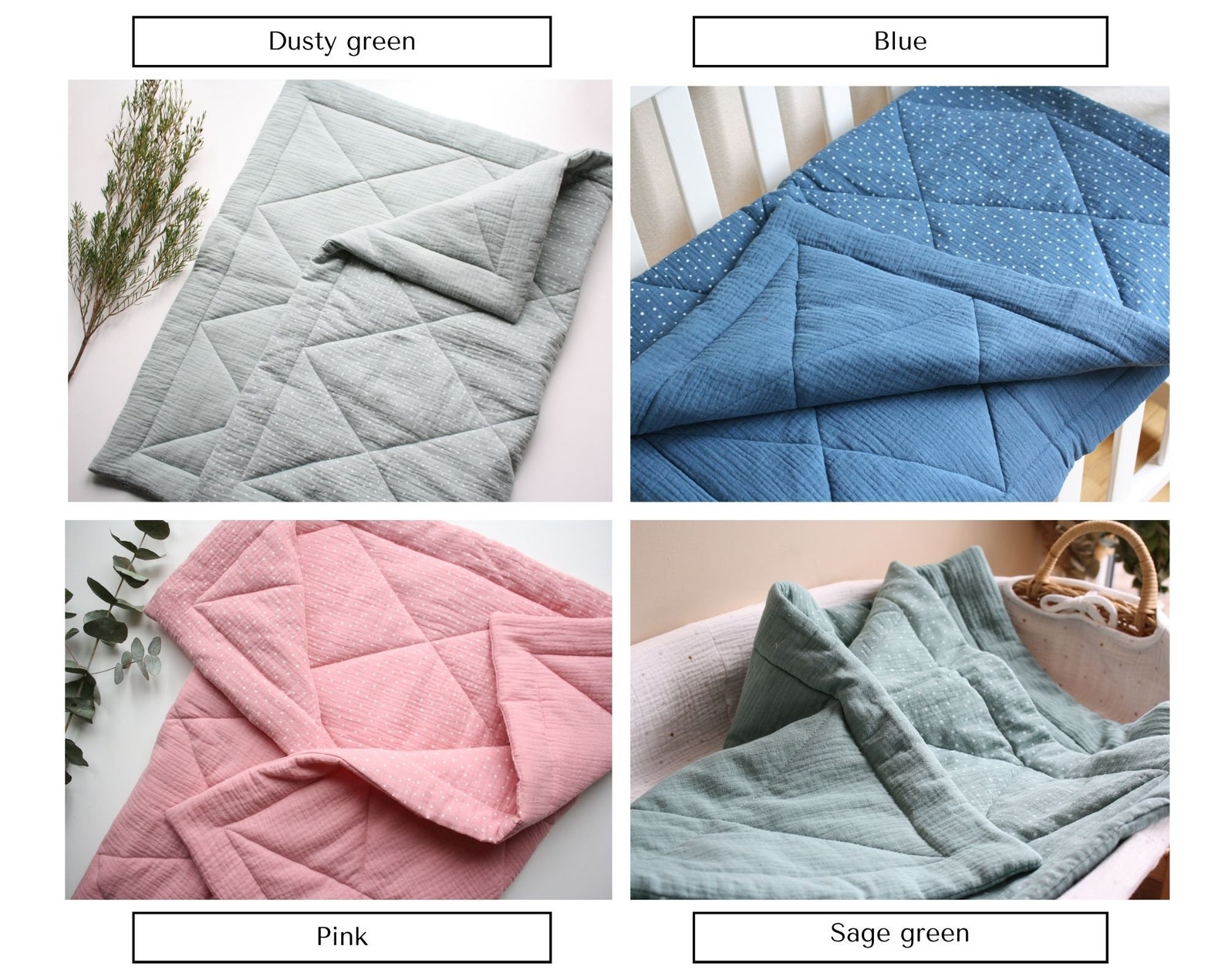 Muslin Quilted Baby Blanket, Gender Neutral, Newborn and Toddler Quilt ...
