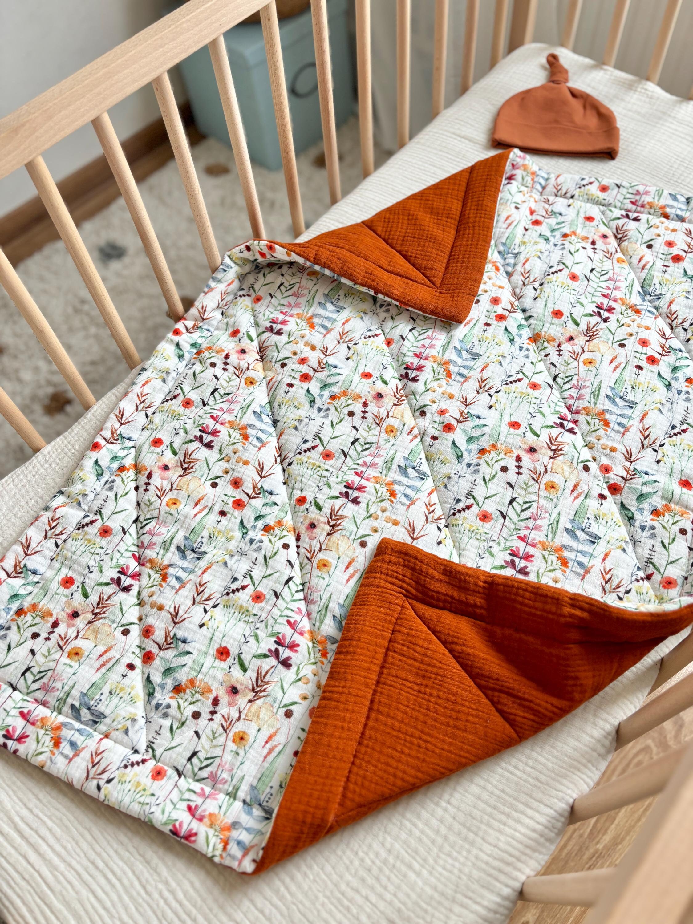 Muslin Baby Quilt Handmade Crib Quilt for Baby Girl Blanket Floral Baby ...