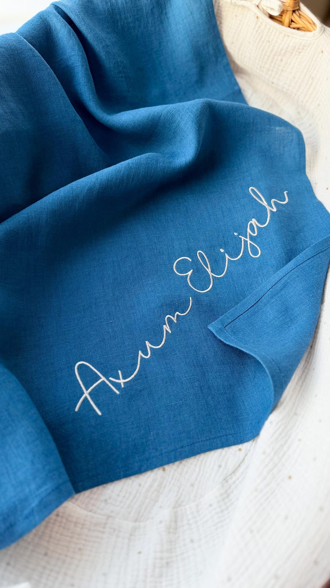 Embroidered Linen Baby Blanket - Organic Newborn Swaddle Personalized ...
