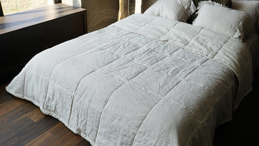 Linen Quilt Bedspread Queen Quilted Linen Blanket Bed Linen Comforter ...
