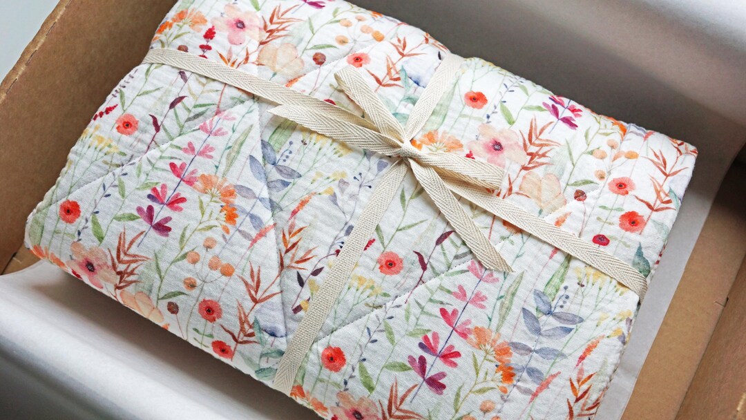 Muslin Baby Quilt Handmade Crib Quilt for Baby Girl Blanket Floral Baby ...