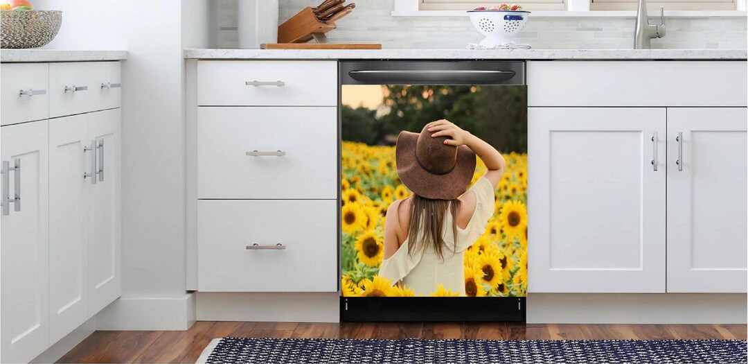 Girl in a Sunflower Field Printed Dishwasher / Washing Machine Magnet ...