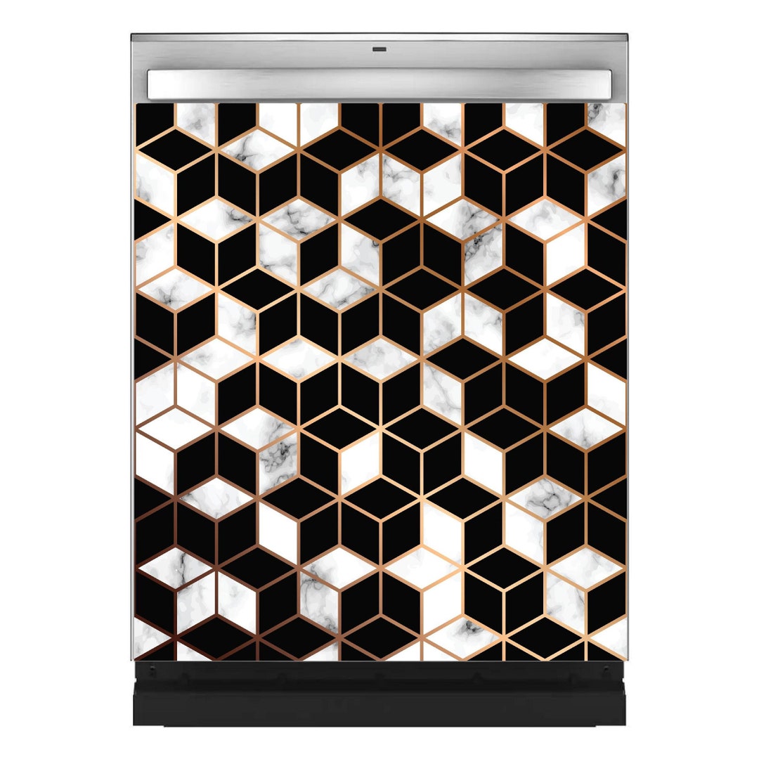 Geometric Cubes White and Black Marble With Gold Inlays Printed ...