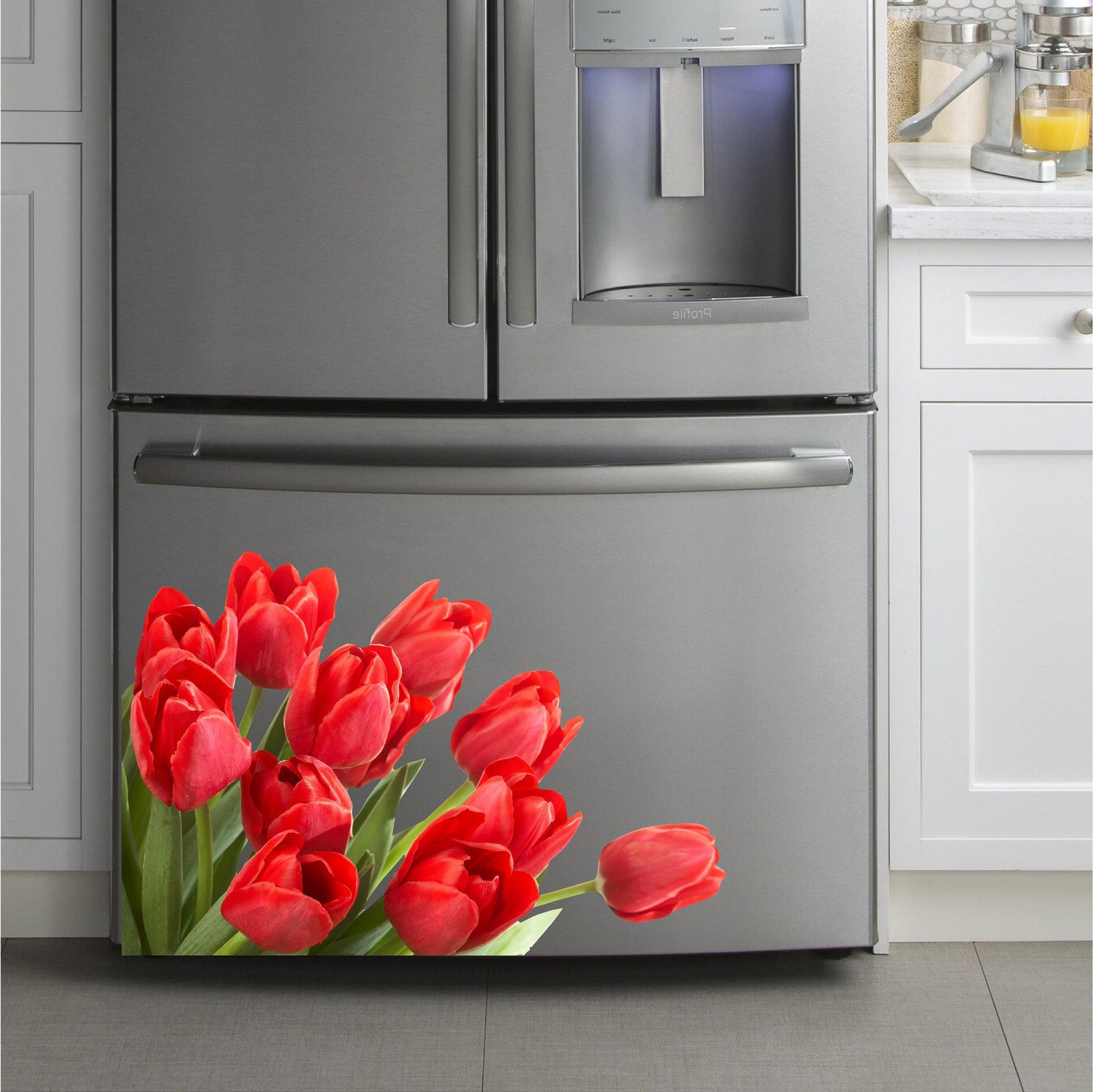 Tulips Pretty Red Vinyl Decal / Static Cling for Refrigerator | Etsy
